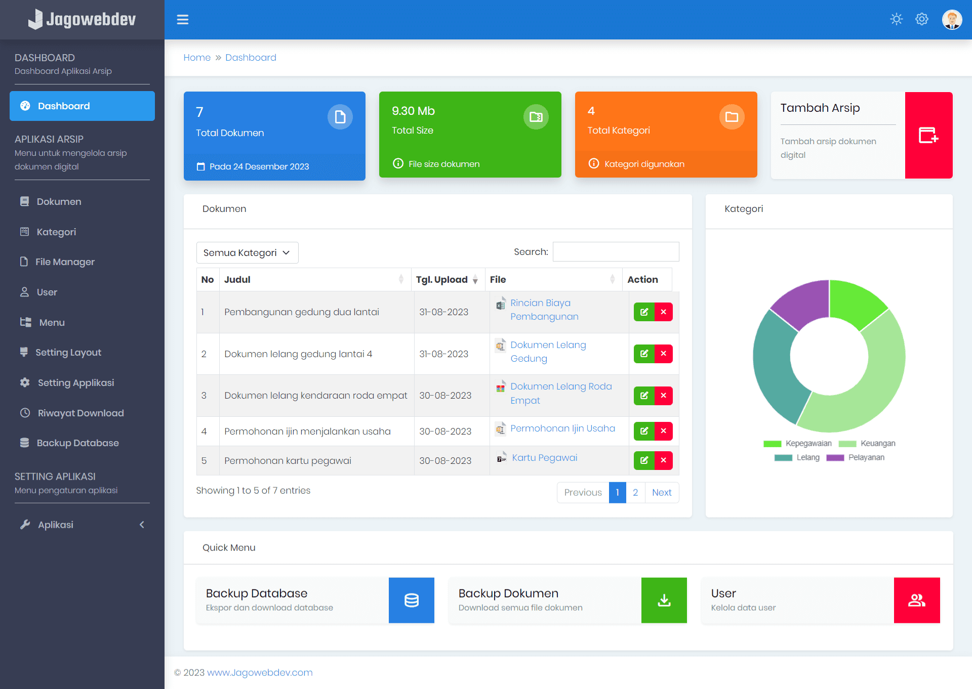 Aplikasi Arsip Digital Berbasis Web | Jagowebdev.com
